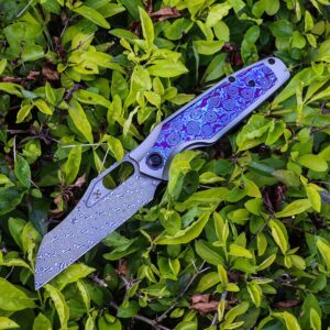 KANSEPT Tuckamore Camping Pocket Knives for Men 8.12in Folding Pocket Knives with 3.54in Damascus Material and Titanium Timascus Timascus Clip Handle for Outdoor, Tactical, Survival K1052A7