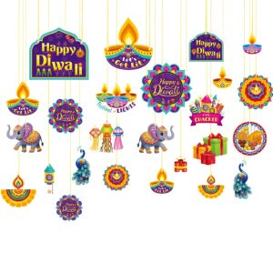 25 pcs diwali hanging decorations - diwali cutout decor diwali sign diwali happy decorations indian peacock hanging sign deepawali sign diwali decorations home wall plaque holiday festival of lights