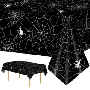 2 pcs halloween tablecloth - plastic halloween spider webs table cloth, black disposable rectangle spiderweb table cover for halloween party decorations supplies favors table decor, 108 x 54 inch