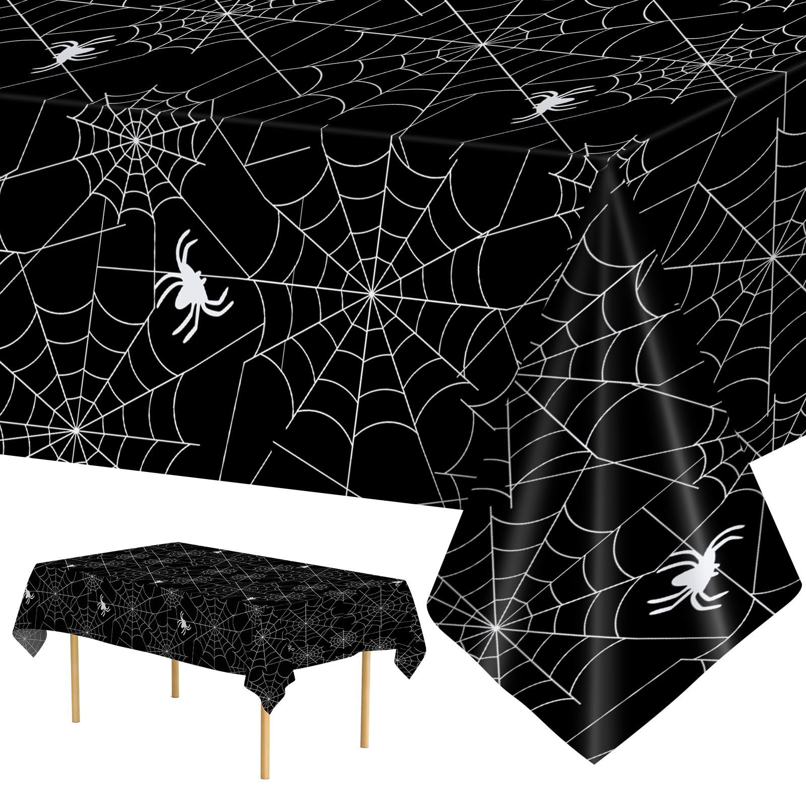 2 Pcs Halloween Tablecloth - Plastic Halloween Spider Webs Table Cloth, Black Disposable Rectangle Spiderweb Table Cover for Halloween Party Decorations Supplies Favors Table Decor, 108 x 54 Inch