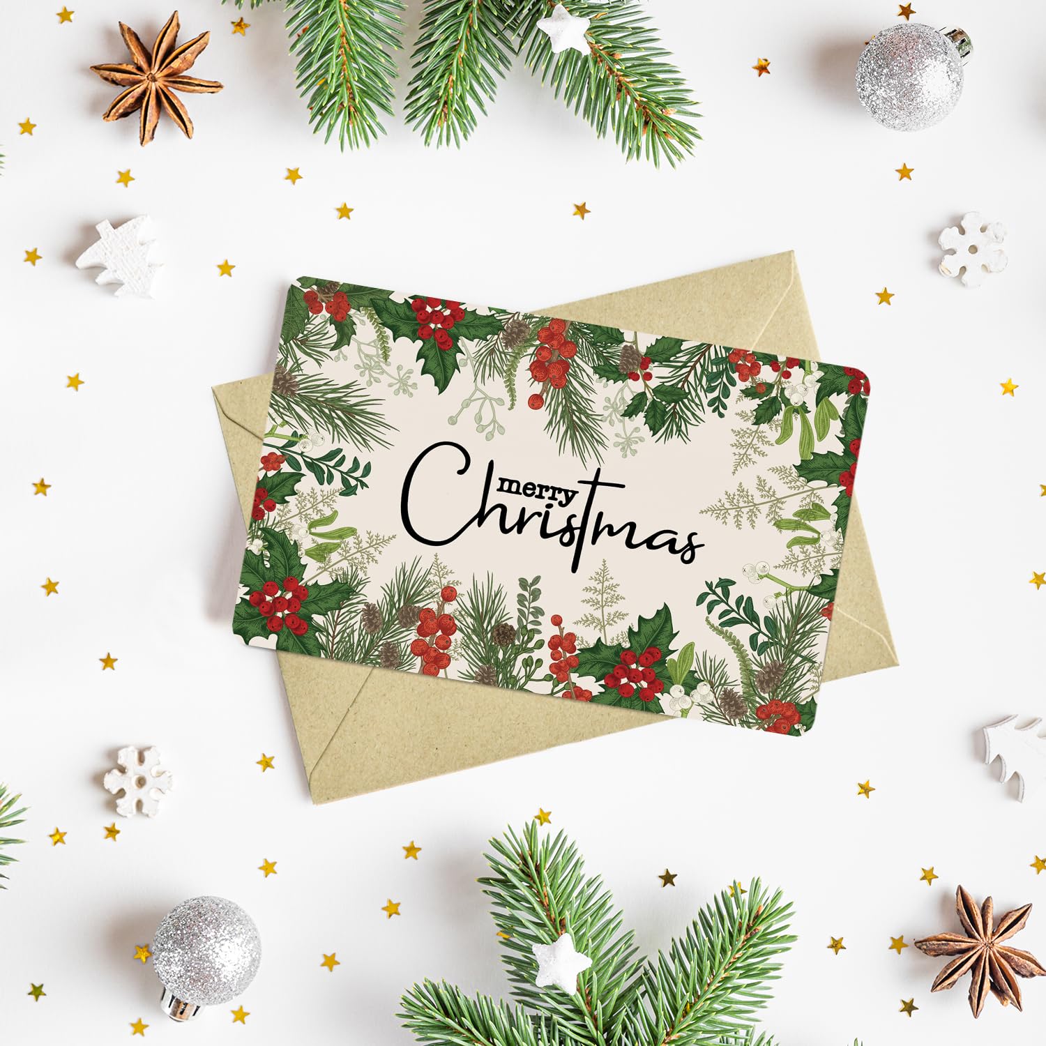 Artoid Mode 36 Pack Merry Christmas Thank You Cards Plant Holly Greeting Cards Gift With Envelope Sticker Blank Note Cards for Birthday Wedding Baby Shower Bridal Shower, 4 x 6 Inch