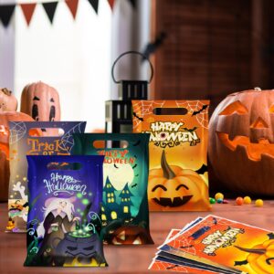 50 Pcs Halloween Goodie Bags with Handles - Happy Halloween Treat Bags, Trick or Treat Gift Bag Bulk, Plastic Halloween Tote Candy Goody Favor Bags for Kids Halloween Party Decorations Favors Supplies