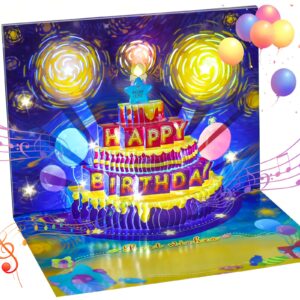 vubojo upgraded 3d pop up firework birthday card, with music and led firework birthday cards with blowable birthday candles. birthday gift for mom,dad, women, men, wife, grandma, grandpa