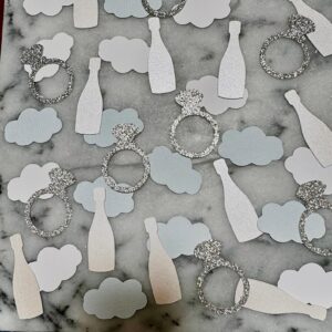 100PCS On Cloud Nine Confetti - Bachelorette Party Table Decoration,Wine Cup Diamond Ring Cloud Paper Scatter for Bridal Shower Party,The Bride Is on Cloud 9 Bachelorette Party Decorations