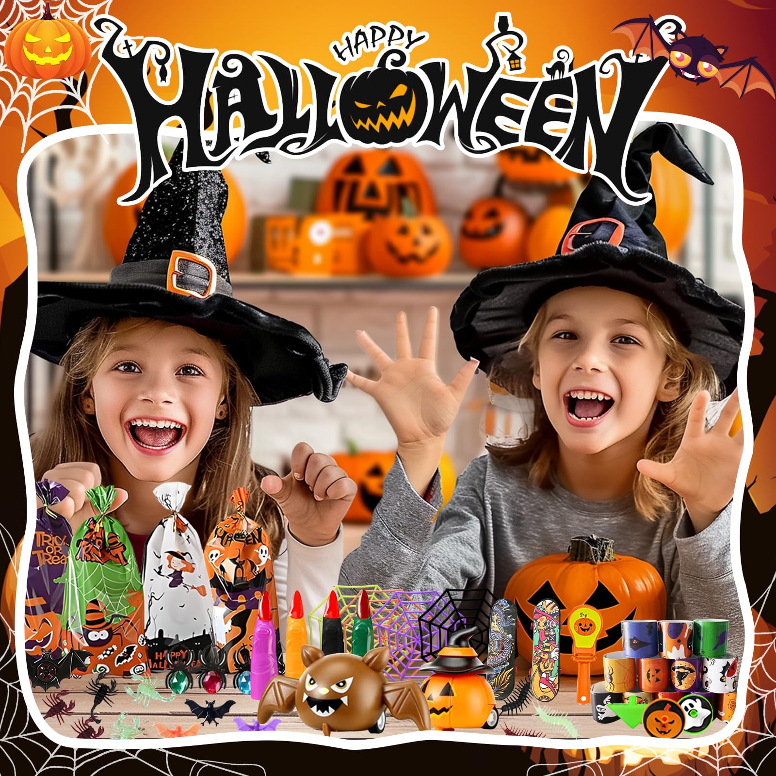 KASSAE 200PCS Halloween Party Favors for Kids - Halloween Toys Bulk for Party Supplies - Halloween Goodie Bags Stuffers Pinata Filler - Halloween Gifts for Boys Girls Classroom Prizes