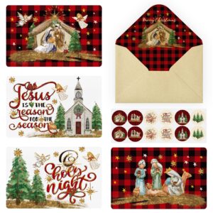 artoid mode 36 pack angels cabin christmas thank you cards church xmas tree greeting cards gift with envelope sticker blank note cards for birthday wedding baby shower bridal shower, 4 x 6 inch