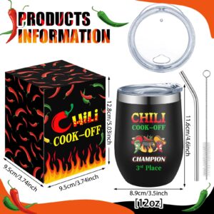 Didaey 3 Pcs Chili Cook off Prizes 1st 2nd 3rd Place Trophies Cups 12 oz Stainless Steel Insulated Tumbler with Lids Straws Brush and Gift Boxes for Chili Cook Off Events Christmas Cook Lovers Gift