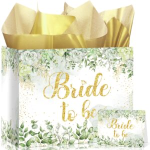 bride gift bag sage green bridal shower gift bags with cards tissue paper large bridal gift wrapping bag bachelorette engagement wedding shower gift bag for sage green christmas bride to be party decoration