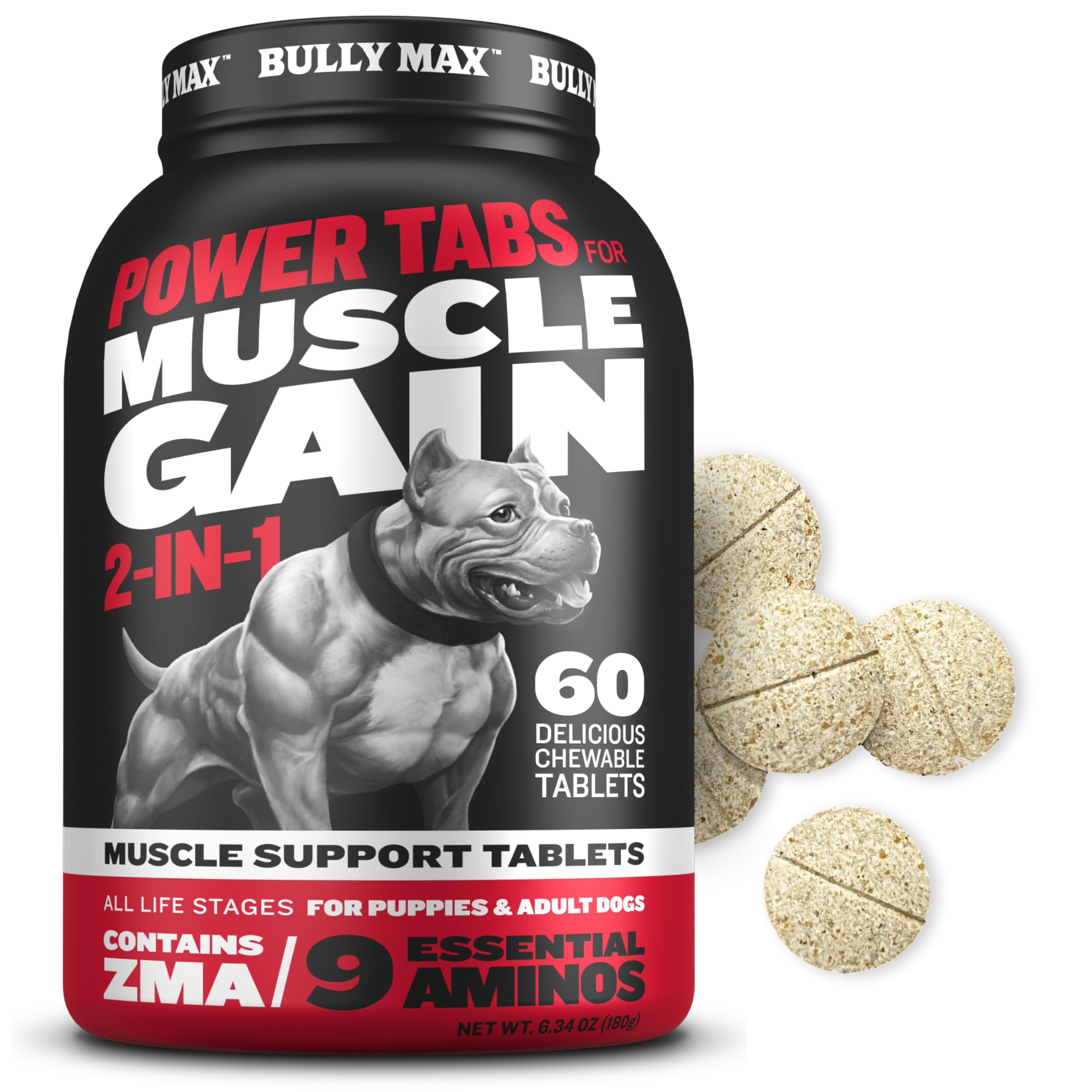 Bully Max 24/14 High Protein Puppy Food 5-Pound Bag & 2-in-1 Muscle Builder 60 Chewable Tabs Bundle - Fuels Growth & Supports Peak Performance for Small Dogs and Large Breed Dogs