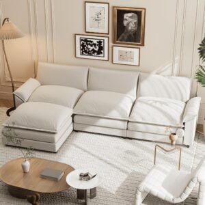 shahoo sectional modular sofa l shaped chenille fabric couch with high supportive & soft sponges and removable ottoman, sleeper comfy upholstered furniture for living room, white