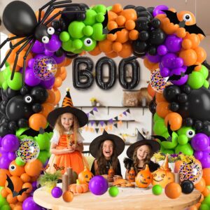 Halloween Balloons Garland Arch Kit, Black Orange Purple Green Confetti Latex Balloons for Kids Halloween Birthday Halloween Theme Party Decorations...