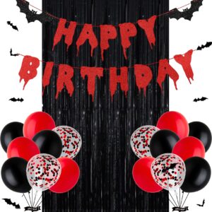 red black happy birthday glittery halloween banner black foil curtains backdrop 3d bat sticker latex balloons confetti balloon for birthday party decoration halloween party supplies