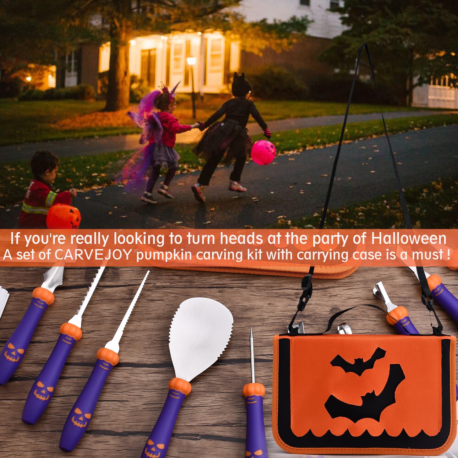 Unique Pumpkin Carving Kit Heavy Duty Stainless Steel Tools with Carrying Case (Total 21 Pieces) Pumpkin Carver Pumpkin Sculpting Set Halloween Party Decorating Gift for Adults (PURPLE)