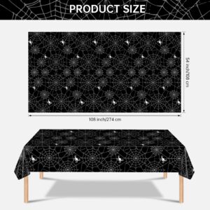 2 Pcs Halloween Tablecloth - Plastic Halloween Spider Webs Table Cloth, Black Disposable Rectangle Spiderweb Table Cover for Halloween Party Decorations Supplies Favors Table Decor, 108 x 54 Inch