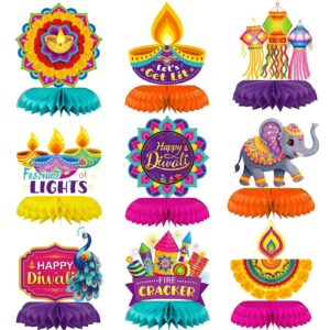 9 pieces diwali honeycomb ornaments - diwali party decorations demon slayer table centerpieces tabletop decorations diwali happy decorations for indian diwali home rangoli party decorations