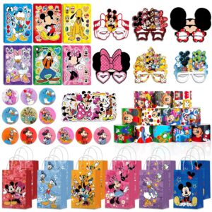 mouse party favors, 122 pcs mouse party supplies include gift bags, make a face stickers, spring toys, slap bracelet, stickers, button pins, paper party glasses, best gift bag filler for themed party