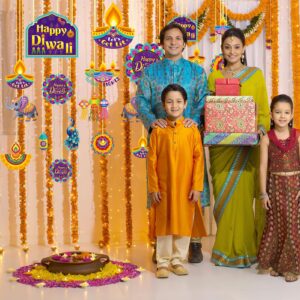 25 Pcs Diwali Hanging Decorations - Diwali Cutout Decor Diwali Sign Diwali Happy Decorations Indian Peacock Hanging Sign Deepawali Sign Diwali Decorations Home Wall Plaque Holiday Festival of Lights