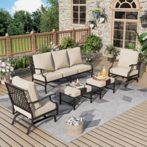 mixpatio patio furniture set 5 pcs, outdoor patio furniture set, 3-seat sofa, 2 rocking chairs, 2 ottomans and 5.75" extra thick cushion, patio conversation set for backyard deck,beige