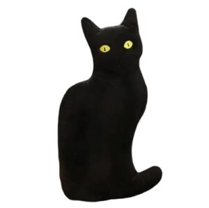 zen living pro black plush cuddle cat shaped throw pillow – cute fluffy stuffed long animal plushies, life size spooky cushion, realistic halloween gothic boho decor gift