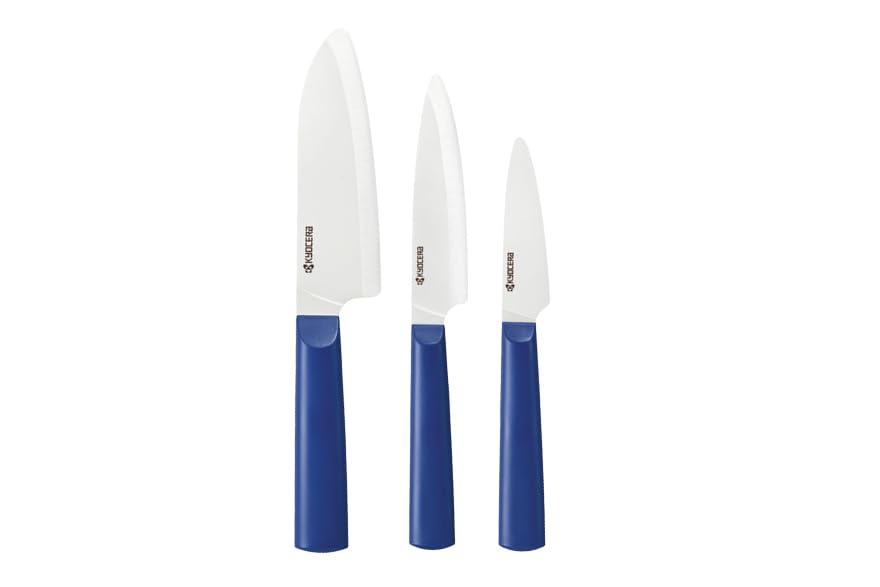 KYOCERA INNOVATIONwhite 3PC SET 5.5" SANTOKU, 4.5" UTILITY, 3" PARING/BLUE