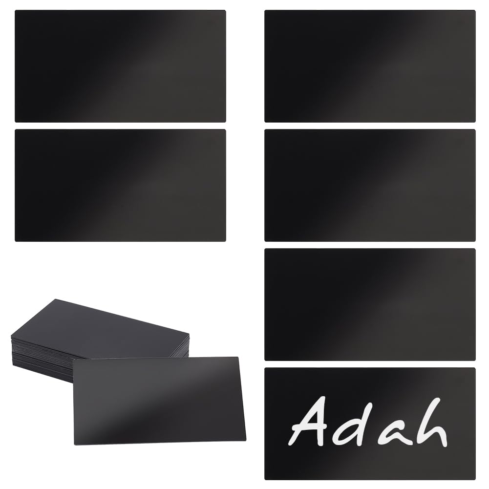 AHANDMAKER 20Pcs Black Acrylic Place Cards, Rectangle Acrylic Name Card Plate, Blank Seating Cards Guest Name Signs Wedding Table Seating Chart Cards for Wedding Party Birthday Table Decor, 3.5x2Inch