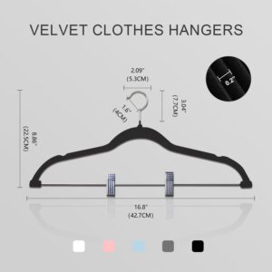 Wellong 18 Packs Velvet Pant Hangers, 16.8 Inches Velvet Skirt Hangers with Clips, Heavy-Duty Clothes Hangers, Non-Slip Coat Hangers for Shirts, Pants, Skirts, Dresses, Jackets, Coat - Black