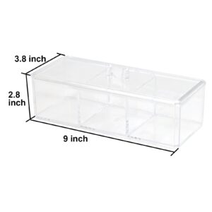 ZEXALOR Clear Bathroom Dresser Organizer - Cotton Ball Swab Holder with 3 Divided Compartments&Lid, , Waterproof Transparent Small Plastic Storage Containers, Vanity Makeup Organization (Clear)