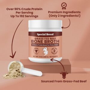 19oz Bone Broth Powder for Dogs and Cats - 192 Scoops - Dog and Cat Food Topper, Grass Fed Beef Broth Supplement