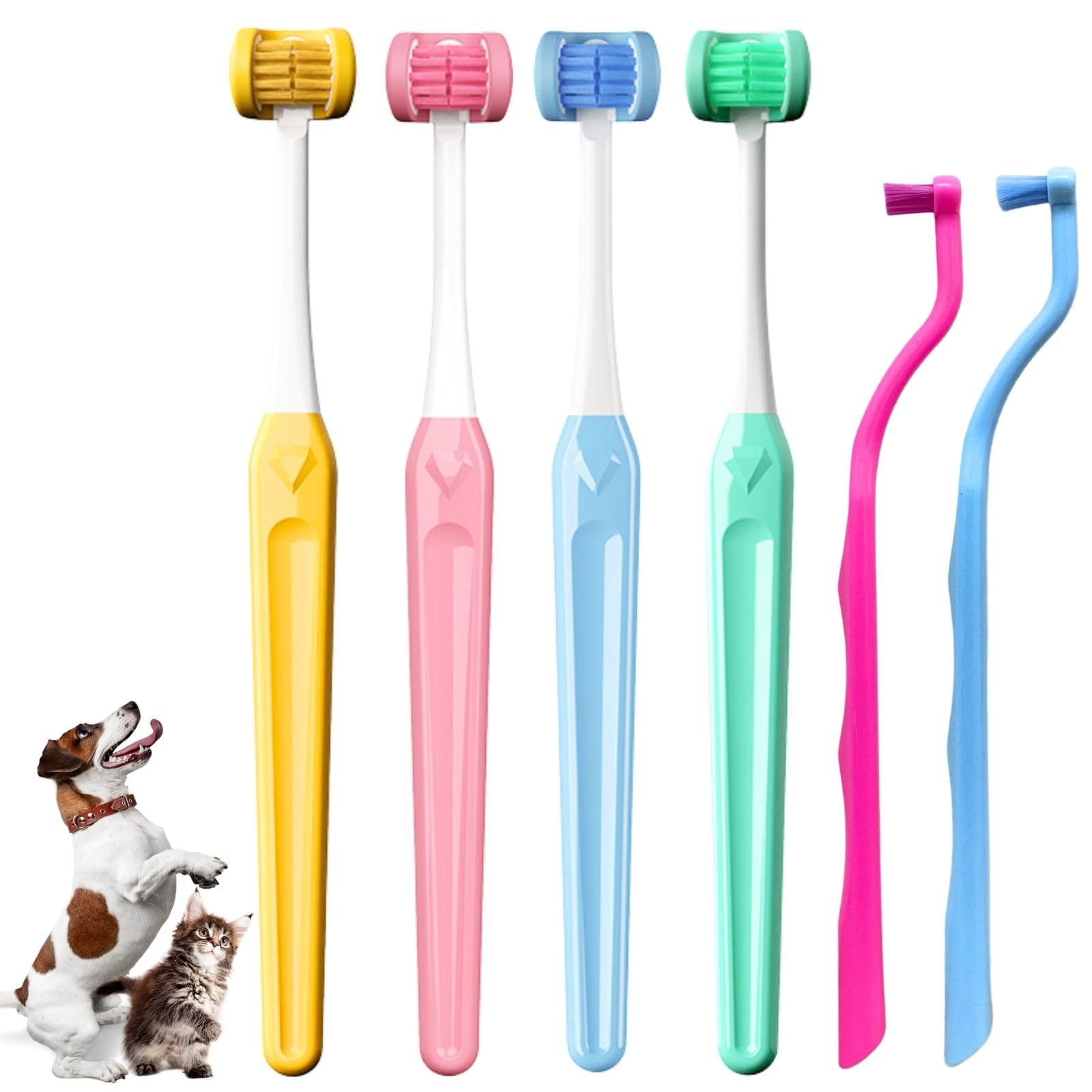 Pilopgaso Dog Tooth Brush 6Pack Dog Toothbrush Kit 3 Sided Pet Toothbrush Horizontal Head Cat Toothbrush Dental Care Toothbrush for Dogs Cats Silicone Small Dog Toothbrush for Plaque Sensitive Teeth