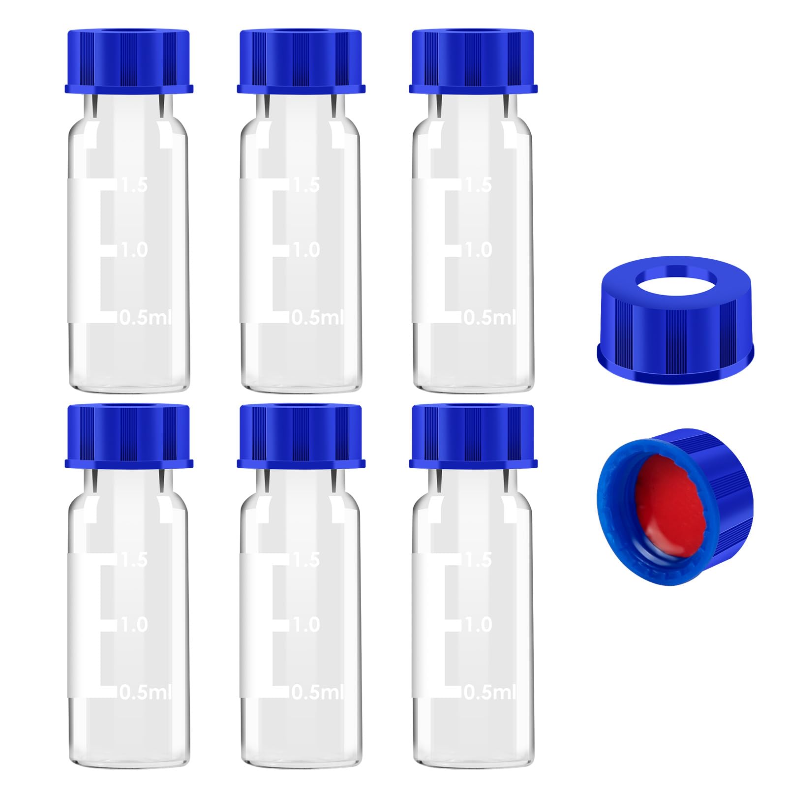 2ml Autosampler Vials, 9-425 HPLC vials, 2ml Clear Vials with Screw Caps, Red PTFE & White Silicone Septa, 100 Pacs PTFE Vials