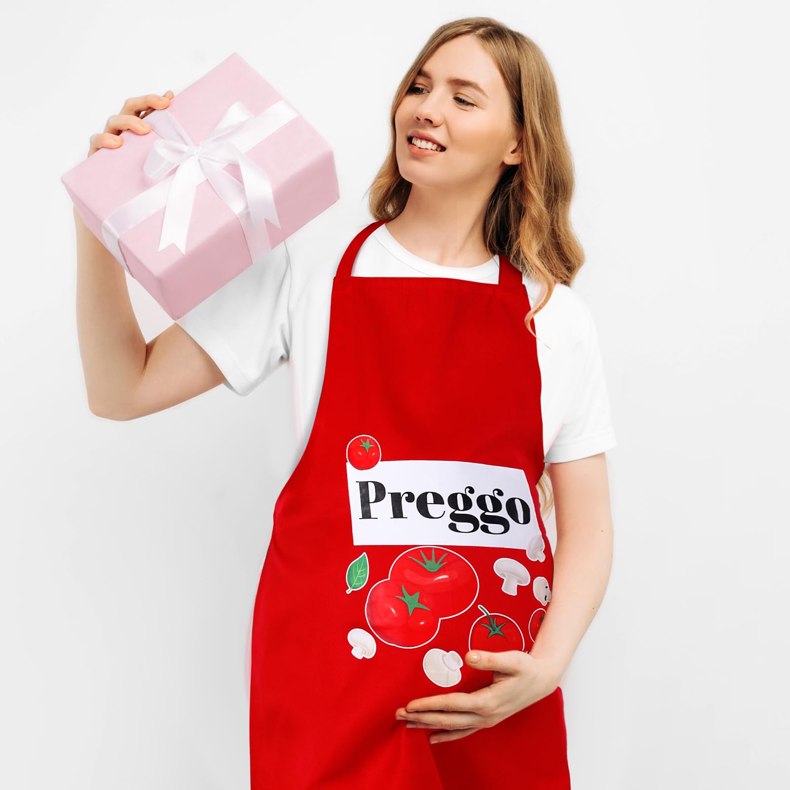 Maiteenly Halloween Women Preggo Apron Preggo Costume Tomato Sauce Jar Red Baker Apron for Halloween Cosplay Costume Contest Party Cake Kitchen Cook