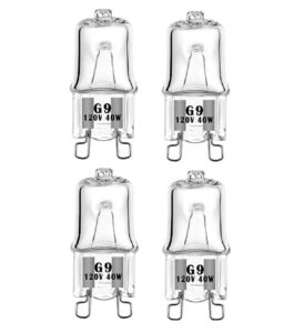 fugedox g9 bulb 40w, g9 halogen light bulbs 2 pin base 120v xenon small light bulb for range hood light, bathroom light bulbs, cabinet lights, dimmable, 2700k warm white (4 pack)