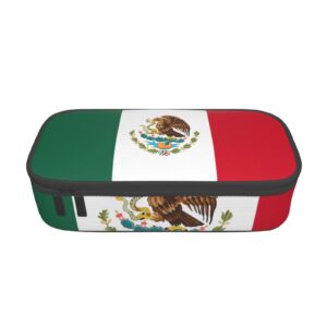 QASNLU Flag of Mexico print Compartment pencil case,Big Capacity Zipper Cases Office Stationery Makeup Bag,, Black