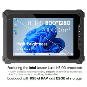 Rugged Windows11 Tablet with Barcode Scanner, 8" IP65 Enterprise Inventory Tablet Equip with N4680 Scan Engine 1D 2D Barcode Scanning, NFC Reader, 4G WiFi Pad Scanner for WMS ERP