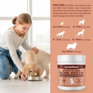 19oz Bone Broth Powder for Dogs and Cats - 192 Scoops - Dog and Cat Food Topper, Grass Fed Beef Broth Supplement