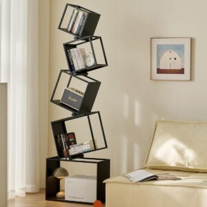 BUZUEY Modern Bookshelf,5-Tier Bookcase,72.8" Tall Black Bookshelf,Unique Geometric Book Shelf,Corner Storage Shelves for CDs/Books/Home Decor,Display Shelf for Living Room, Bedroom, Study Room