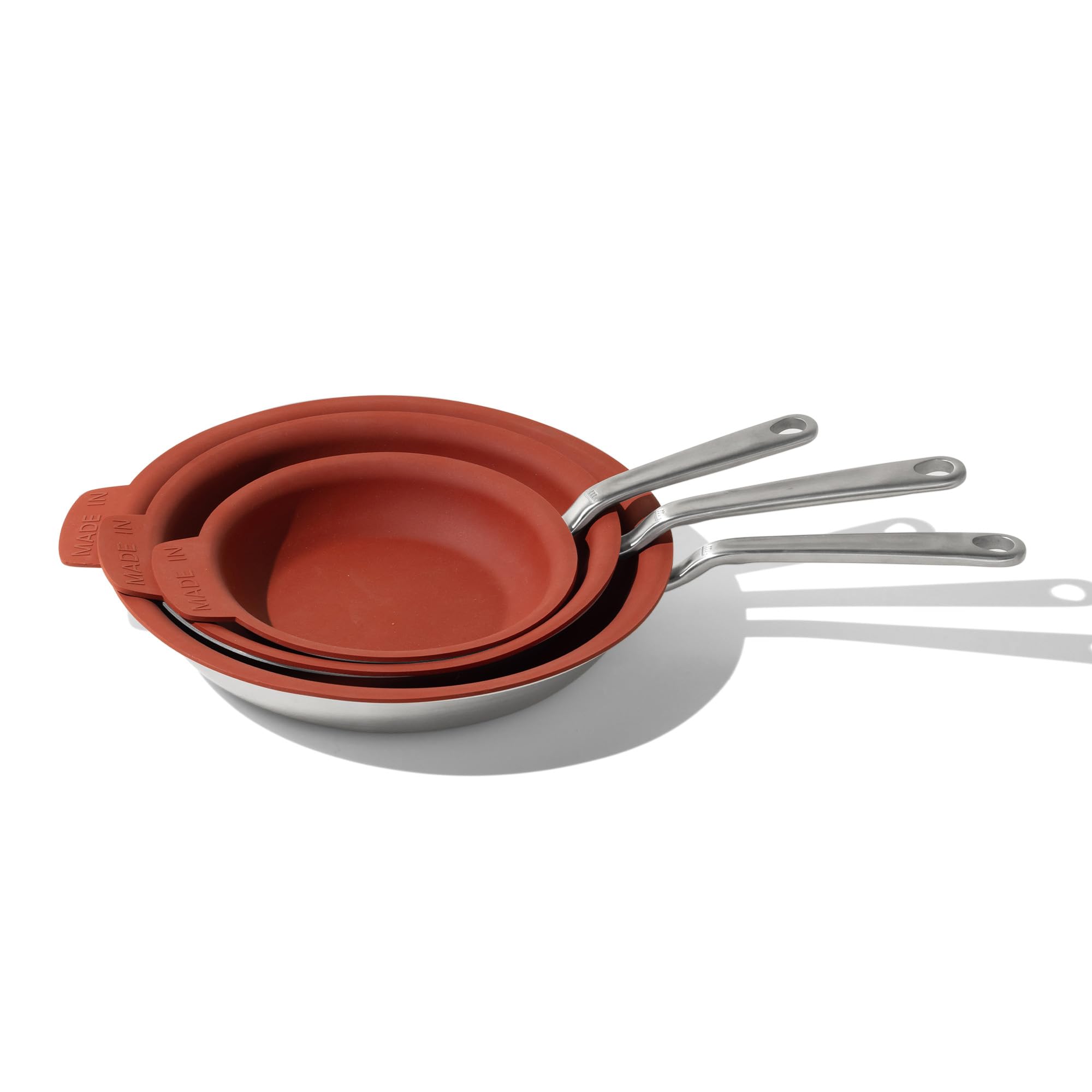 Made In Cookware - 3 Piece Set (Includes 8",10",12") Frying Pan Protectors - Red - Molded Silicone - Dishwasher Safe