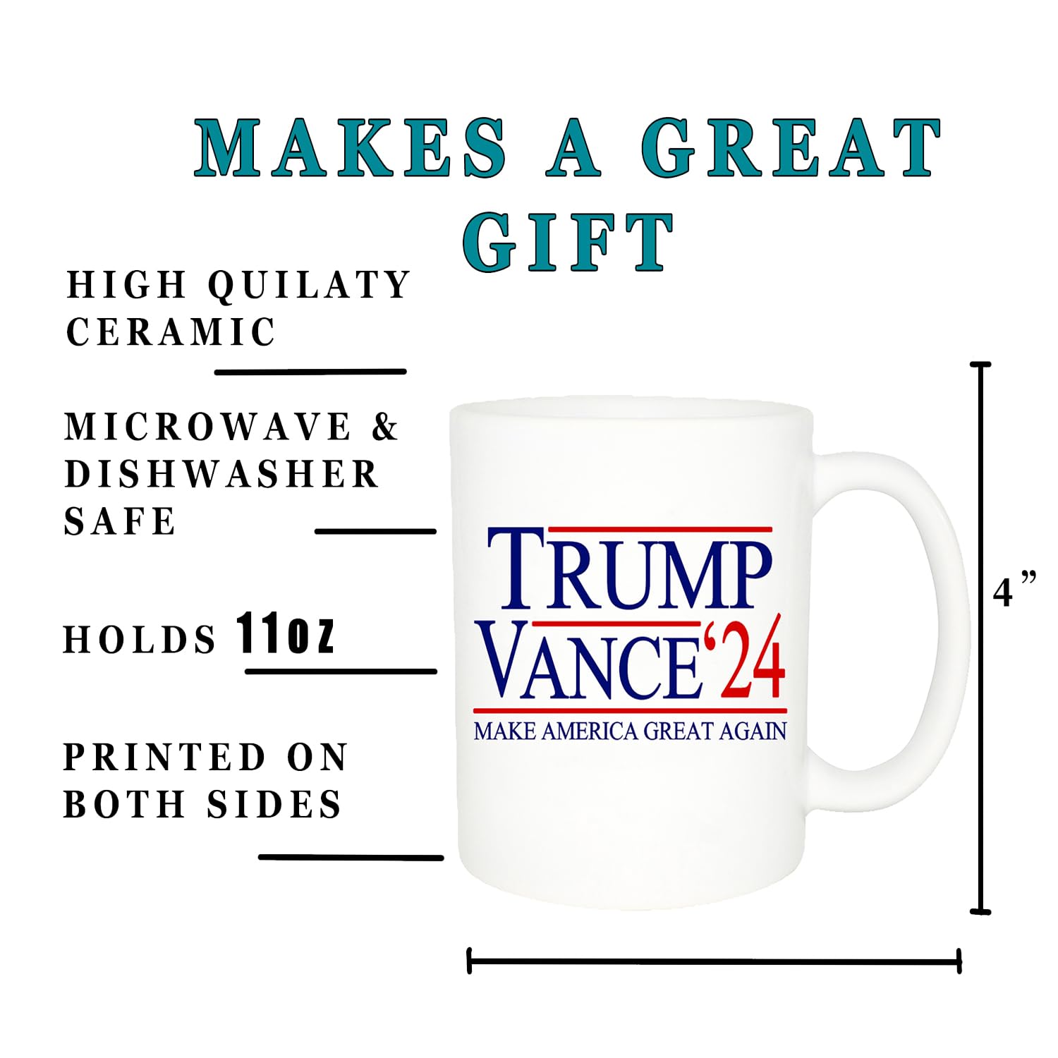 Rogue River Tactical Donald Trump Vance Novelty Coffee Mug Cup, 11 Oz, White Trump/Vance 2024 24