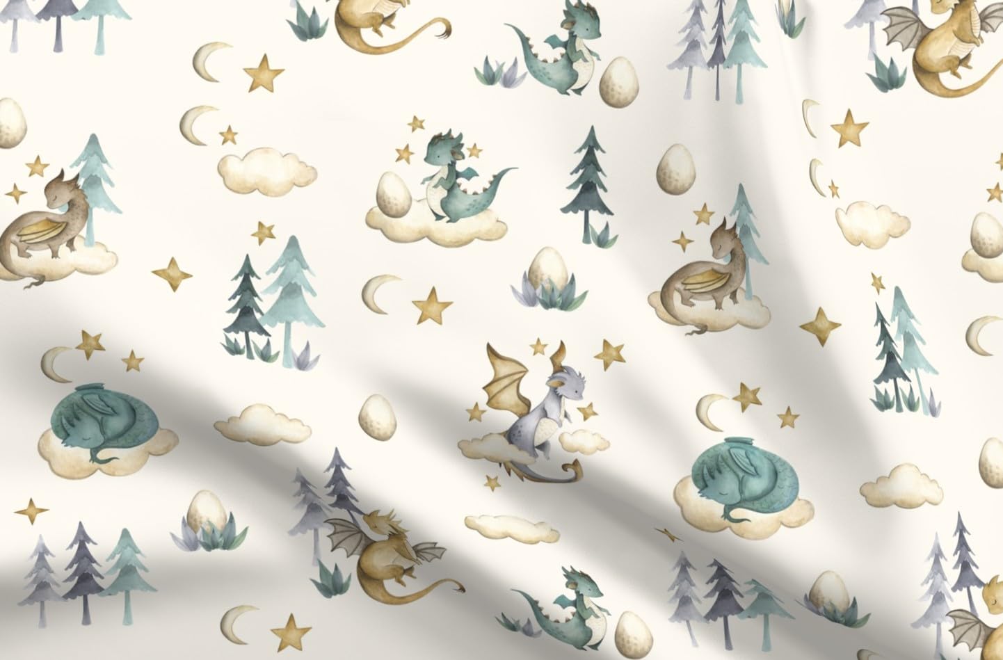 Spoonflower Fabric - Baby Dragon Whimsical Fun Cute Happy Cheerful Fantasy Mythical Beige Printed on Polartec(R) Fleece Fabric by The Yard - Sewing Blankets Loungewear and No-Sew