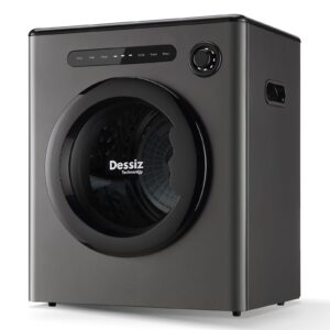 dessiz 110v 970w portable dryer 1.6 cu.ft for laundry with exhaust pipe and electric compact dryers with stainless steel tub, suitable for apartments, dorm, rvs- grey auto stop