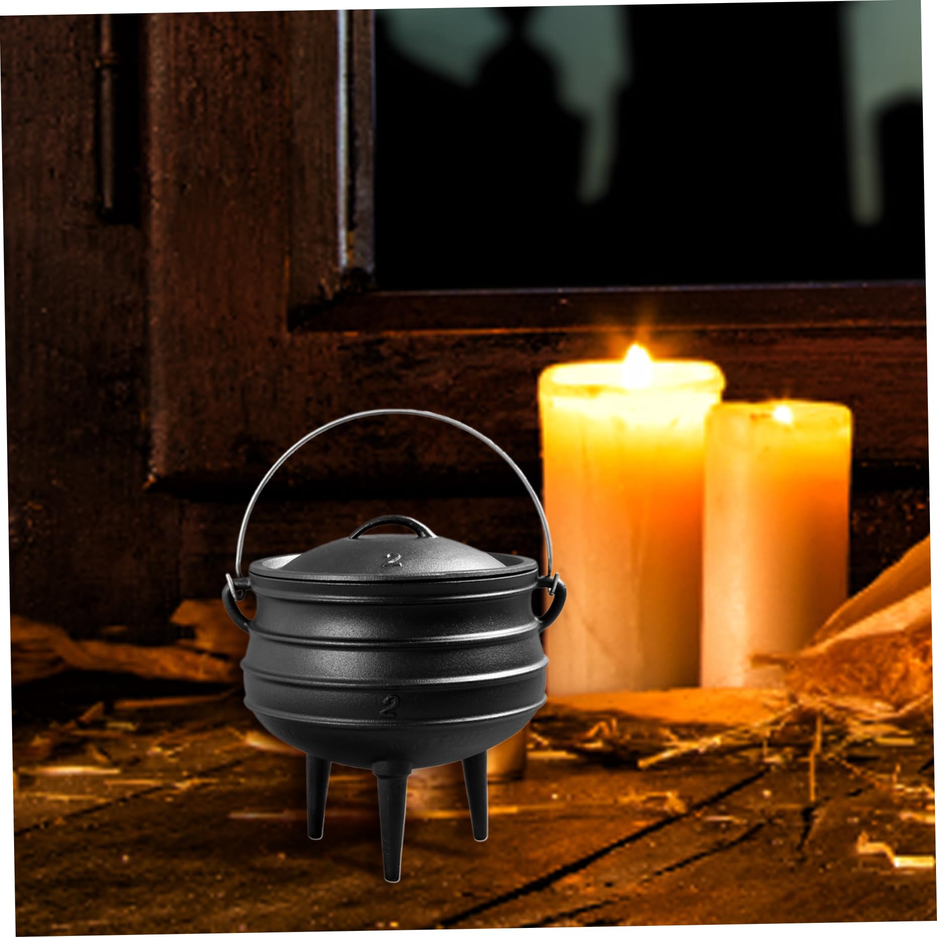 Cauldron Cast Iron 0.8L Witch Cauldron with Lid & Handle Cast Iron Pot with 3 Long Legs Outdoor Cast Iron Cauldron Halloween