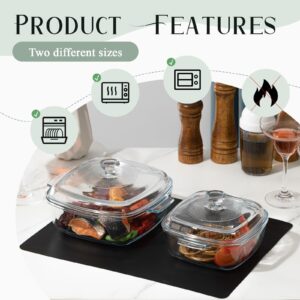 Teenyyou 5 Pcs Square Glass Casserole Dish with Lid Oven Safe Baking Glass Dish with Lid, Covered Casserole Dishes for Oven, Glass Bowl Oven 1.5 L/ 0.8 L Casserole Dish with Lid