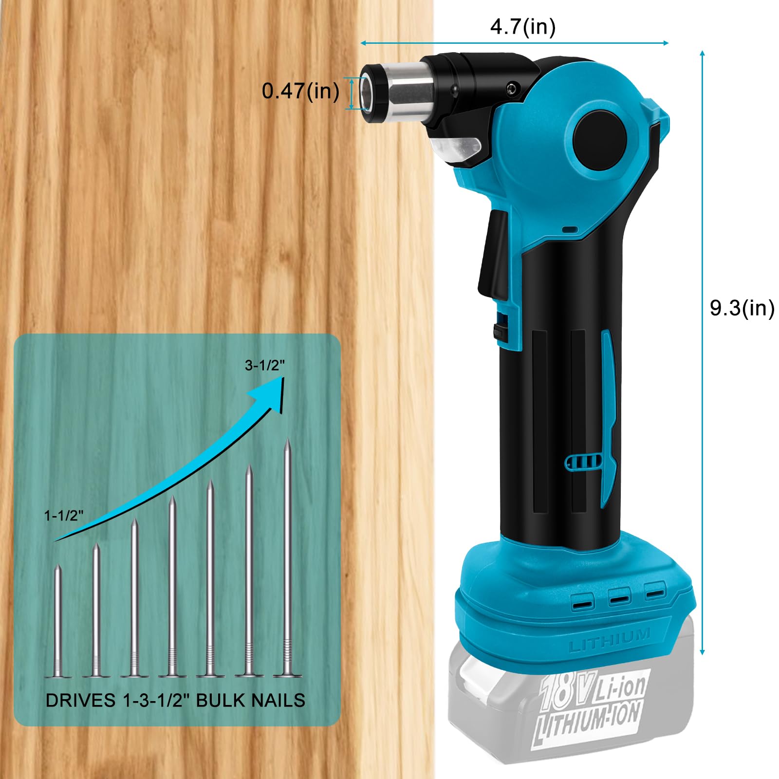 Daspom Palm Nailer Cordless with Magnetic Tip, Auto Hammer Compatible with Ma-kita 18V Battery, Brushless 14000 RPM, 0-90° Adjustable, Power Framing Nailer for Joist Hangers, Tight Spaces