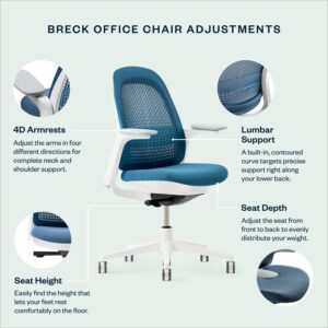 Haworth Breck Office Chair - Ergonomic Desk Seat with Height-Adjustable Lumbar Support, White Trim, Duo-Tone Hard Casters, and 4D-Arms (Stone)