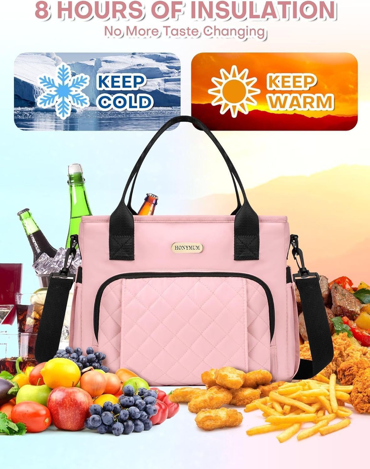 ESMNONA Insulated Lunch Bag - Leakproof Nylon Cooler Tote with Adjustable Shoulder Strap