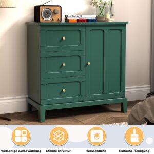 HLR Accent Cabinet with 3 Drawers and Door, Wooden Storage Cabinet with Shelves, Sideboard for Living Room, Entryway, Green