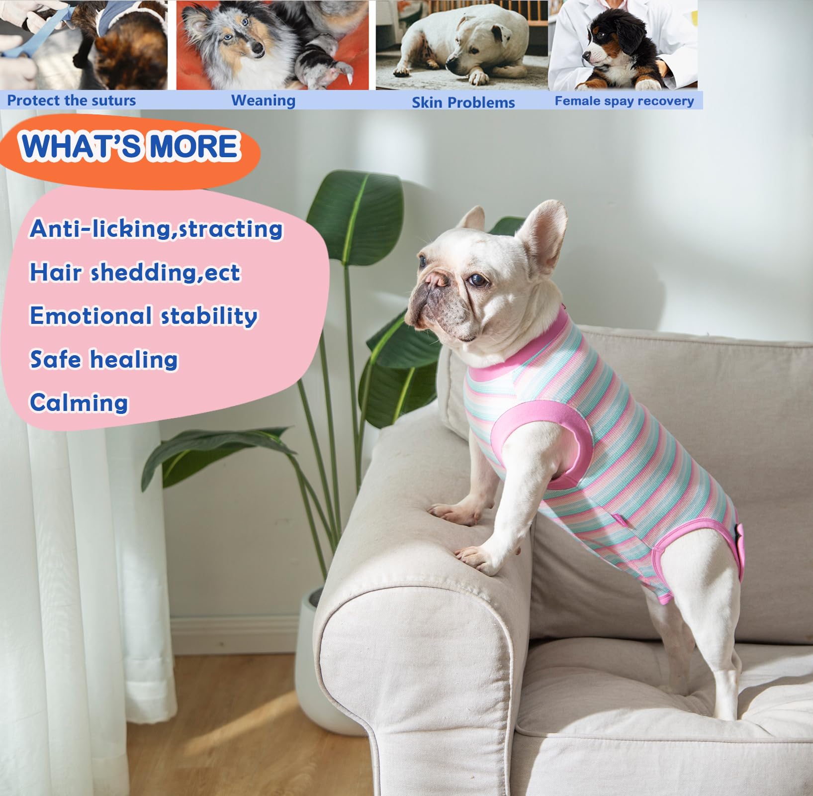 Wabdhally Dog Surgery Recovery Suit,Surgical Recovery Female Spay Suit for Large Dogs Cats,Surgery Recovery Multi Pink Onesie L