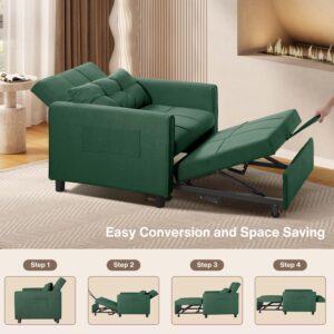 Aiho Convertible Sleeper Sofa Chair Bed with Pillow & Pocket, 3-in-1 Sofa Bed Sleeper Chair in Modern Linen Fabric for Apartment, Green