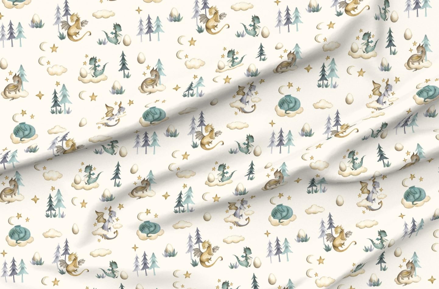 Spoonflower Fabric - Baby Dragon Whimsical Fun Cute Happy Cheerful Fantasy Mythical Beige Printed on Polartec(R) Fleece Fabric by The Yard - Sewing Blankets Loungewear and No-Sew