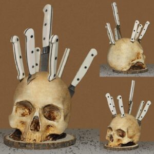 skull knife holder for kitchen storage, halloween skull decor horror kitchen storage knife rack kitchen fruit storage rack decoration, scary party fruit storage rack skeleton decoration (white-1pcs)